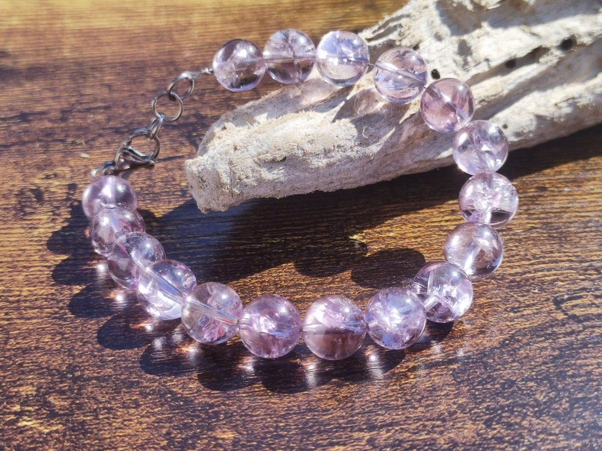 AAA Azeztulit Satyaloka lila violet Edelstein Perlen Armband Edelstahl ...